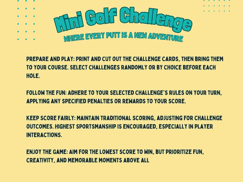 Instant Download, Mini Golf Challenge Cards - Fun Family Game, Outdoor ...