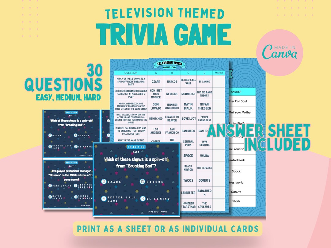 Instant Download TV Trivia Game, Pub Trivia Questions, Great for All ...