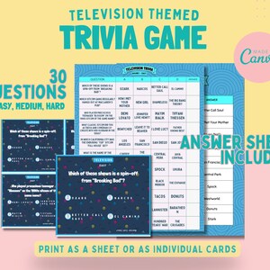 Instant Download TV Trivia Game, Pub Trivia Questions, Great for All ...