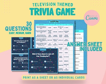 Printable Instant Download TV Trivia Game, Pub Trivia Questions, Great ...