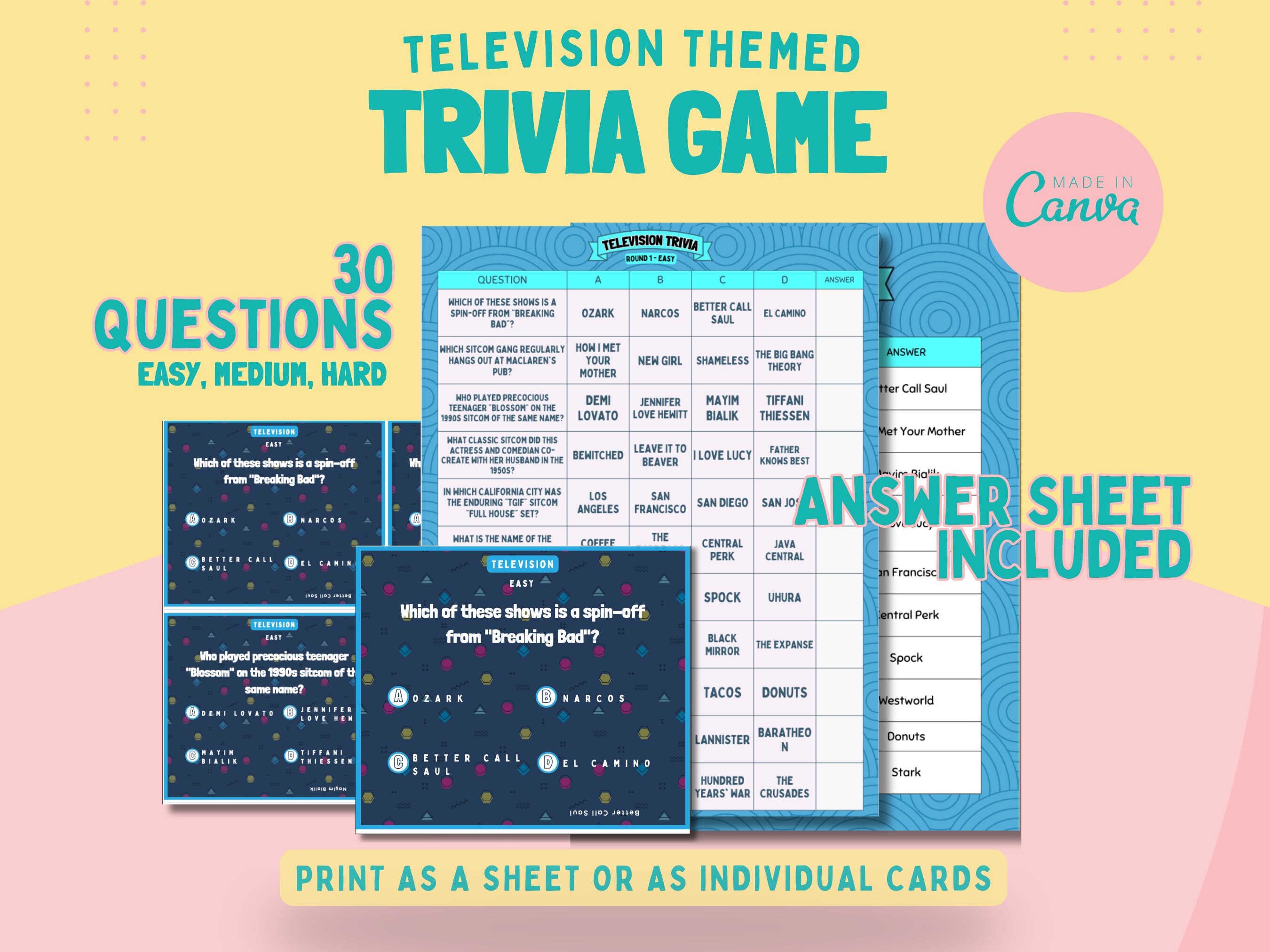 Instant Download TV Trivia Game, Pub Trivia Questions, Great for All ...