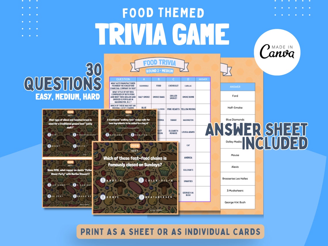 Printable Food Trivia Games: Download for Instant Fun! Edit, Download ...