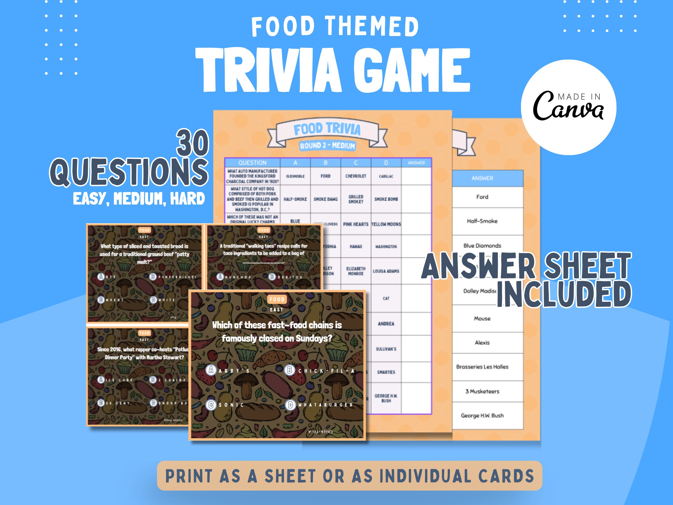 Printable Food Trivia Games: Download for Instant Fun! Edit, Download ...