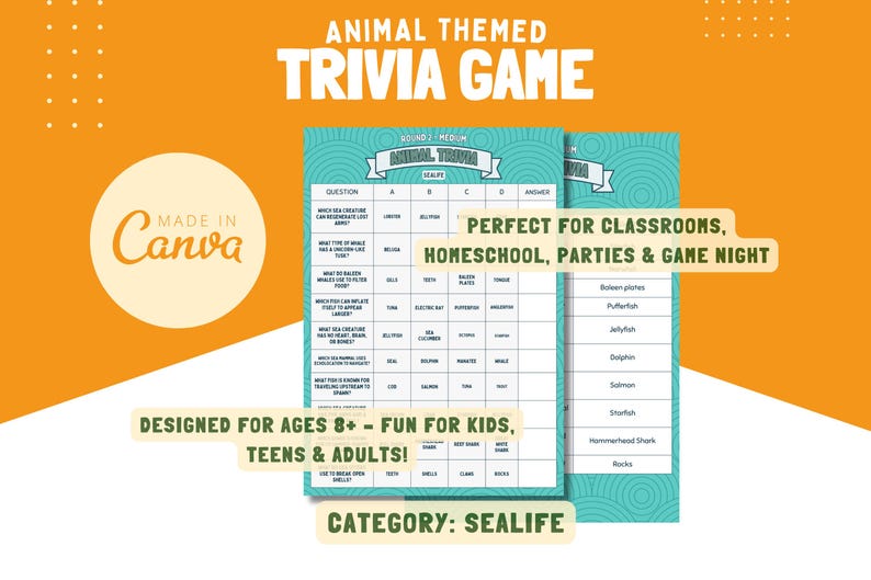 Ocean Life Trivia Game | Printable Sea Creature Quiz for Classrooms ...