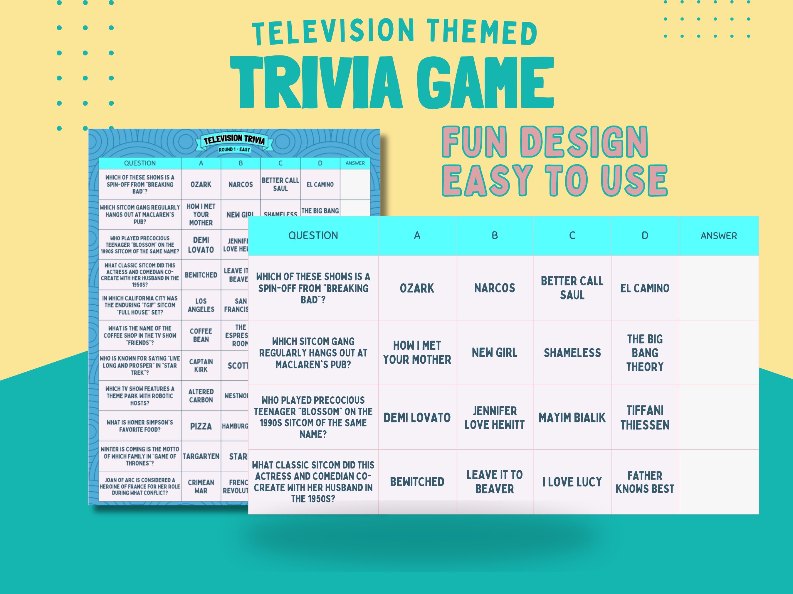 Instant Download TV Trivia Game, Pub Trivia Questions, Great for All ...