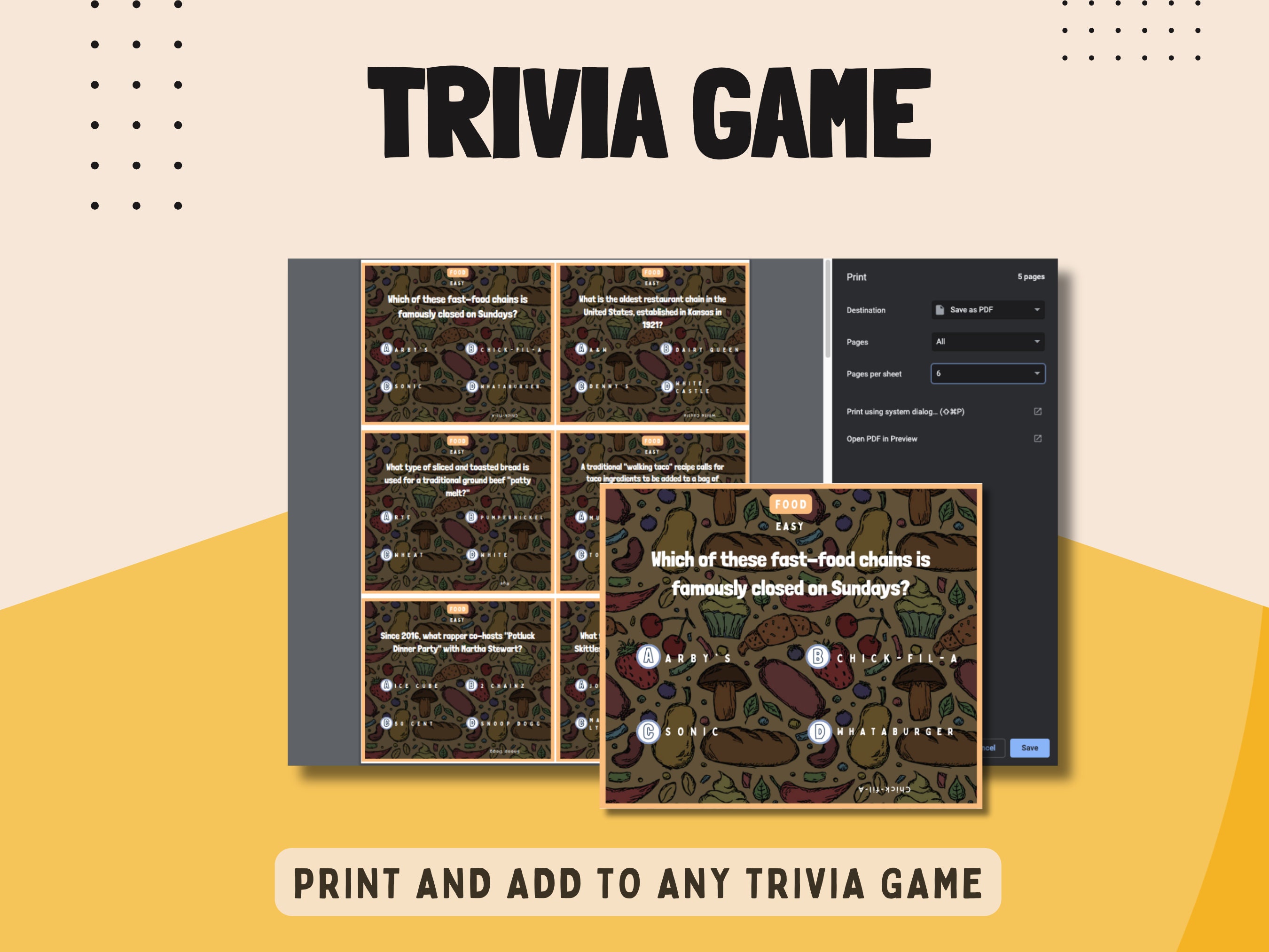 5 Pack Printable, Instant Download, at Home Trivia Pack, 5 Different ...