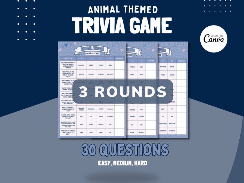 Printable Animal Trivia Games: Instant Download for Home Fun! Suitable ...