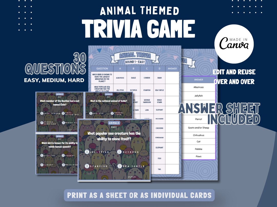 Printable Animal Trivia Games: Instant Download for Home Fun - Etsy