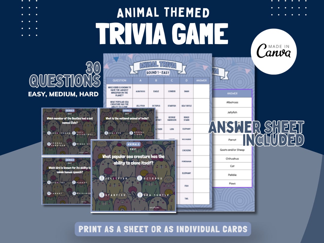 Printable Animal Trivia Games: Instant Download for Home Fun! Suitable ...