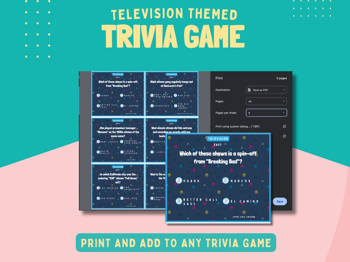 Instant Download TV Trivia Game, Pub Trivia Questions, Great for All ...