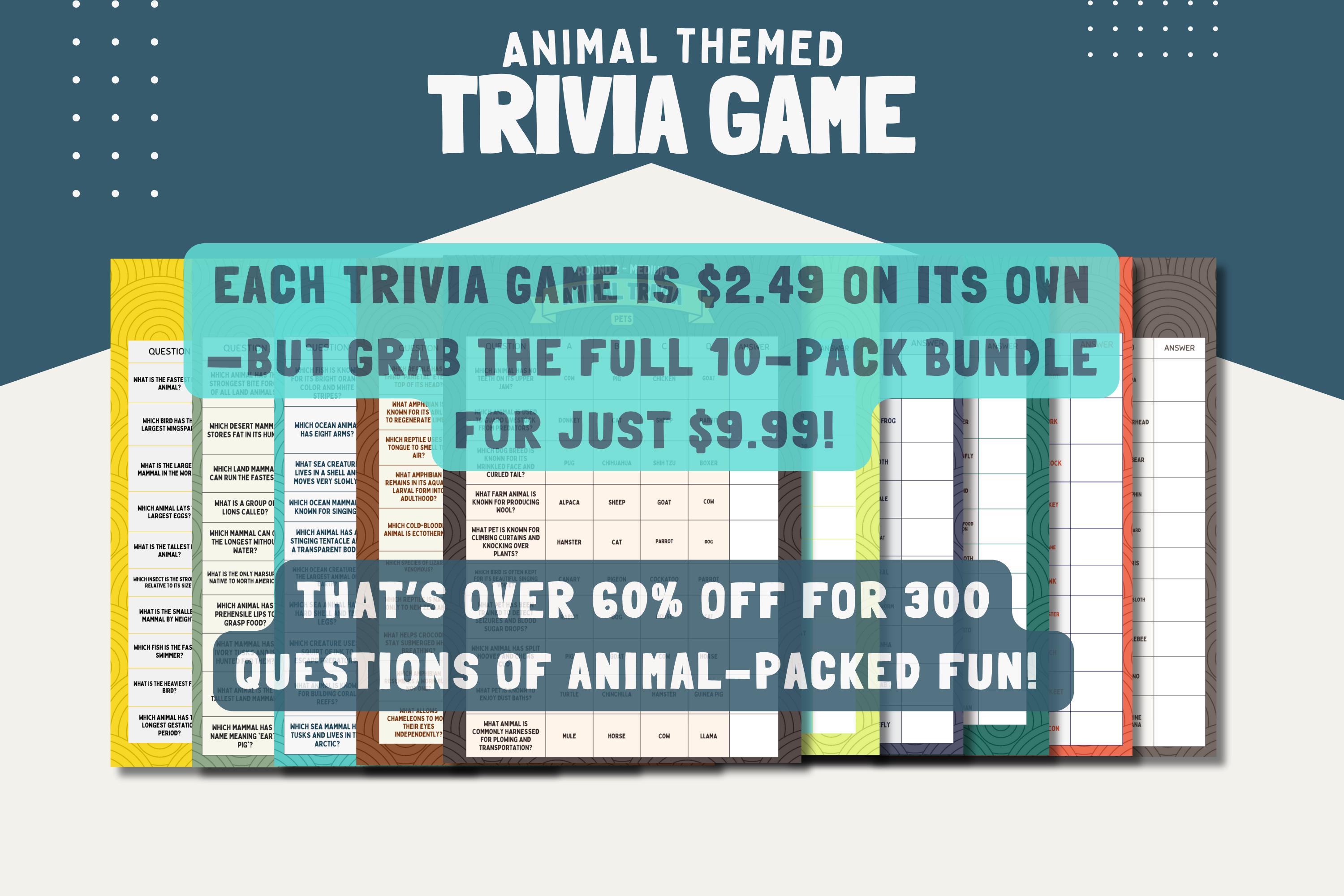 Ultimate Animal Trivia Bundle – 10 Games, 300 Questions, Printable ...