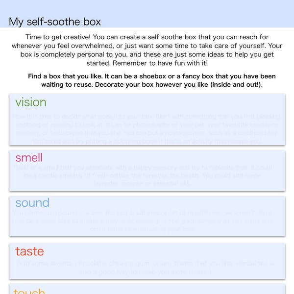Dbt Soothe Worksheet - Etsy
