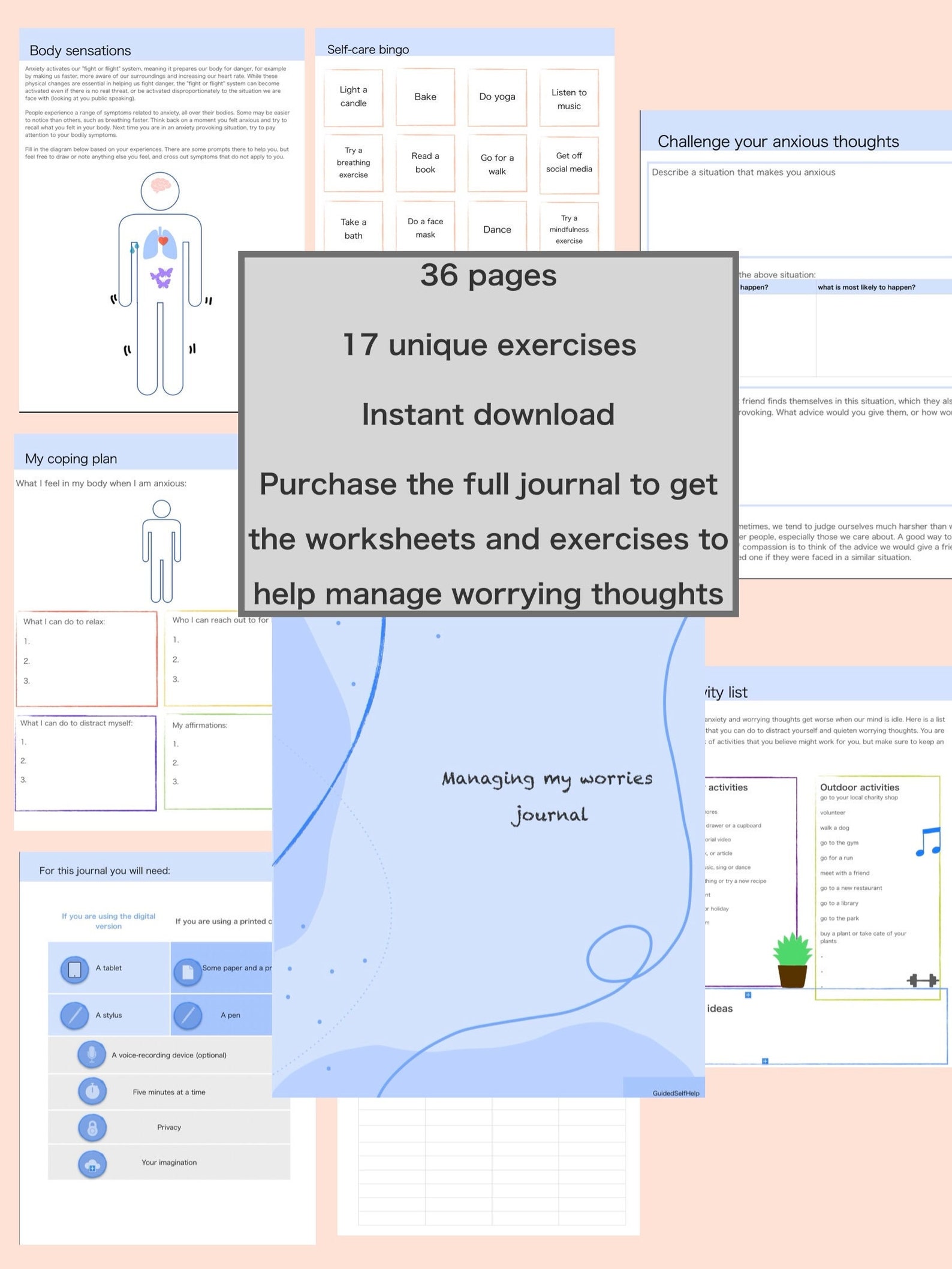 Printable Grounding Exercise, DIY Self Soothe Box, DBT Exercises ...