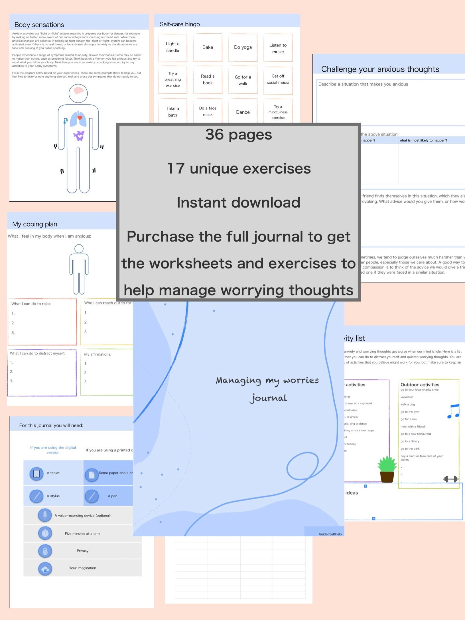 Printable Grounding Exercise, DIY Self Soothe Box, DBT Exercises ...