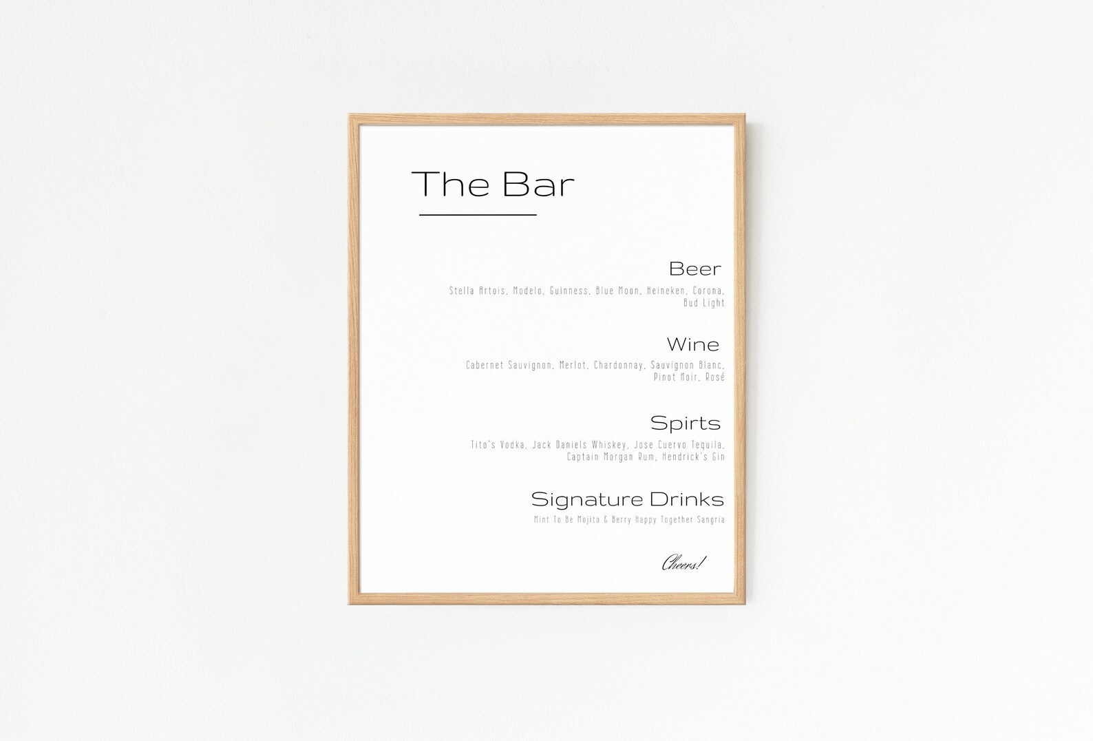 Wedding Bar Menu Modern Bar Poster Drinks Menu Minimalistic Classic Printable Bar Menu