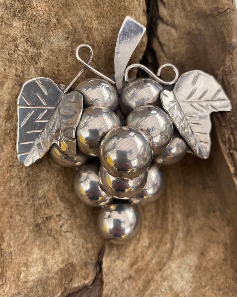 Vintage Taxco Sterling Silver Pendant Grapes Leaves 925 Silver Mexico ...