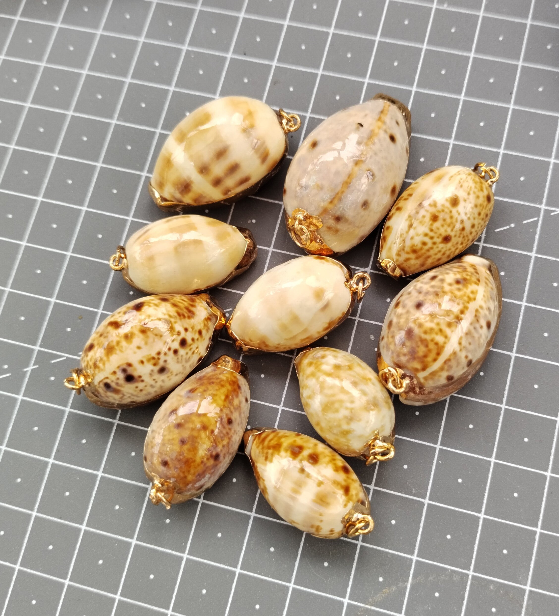 10 Large Cowrie Shells Gold Leaf Relief Pendant With Eye. - Etsy