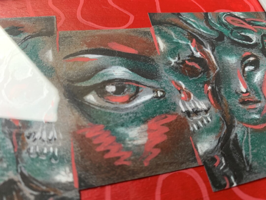 4x6 Framed Medusa Skull Eye Pastel, Charcoal, and Posca Marker Drawing ...