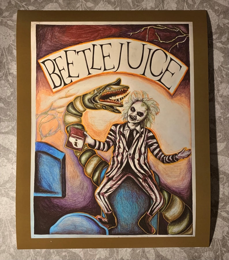 Beetlejuice Movie Tim Burton Olive Green or Neon Green Colored Pencil ...