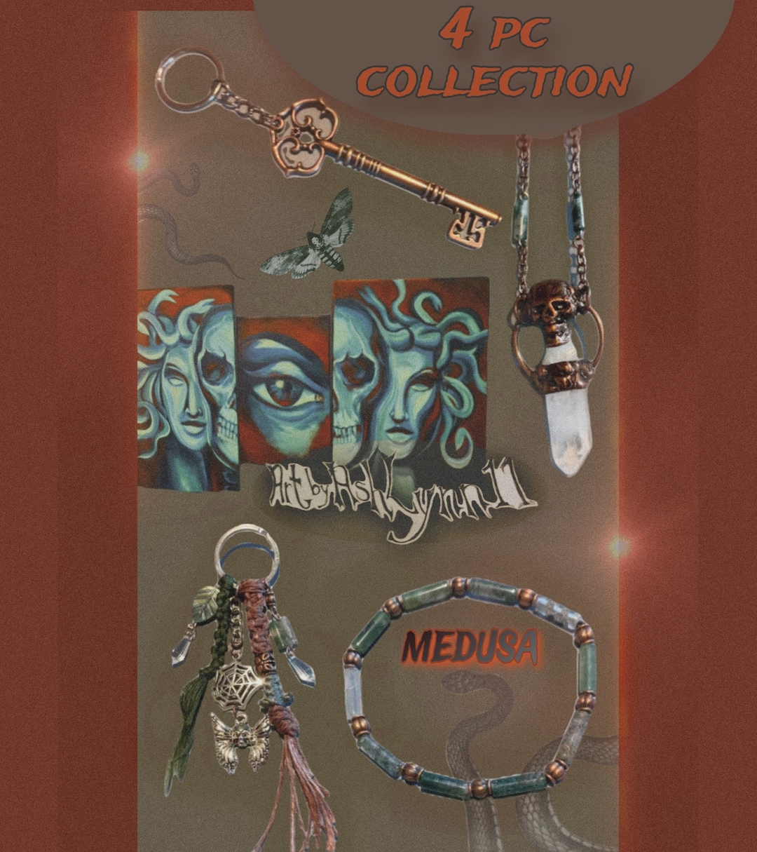 Medusa Art Handmade Jewelry Collection 4 Pcs Moss Agate Copper Necklace ...