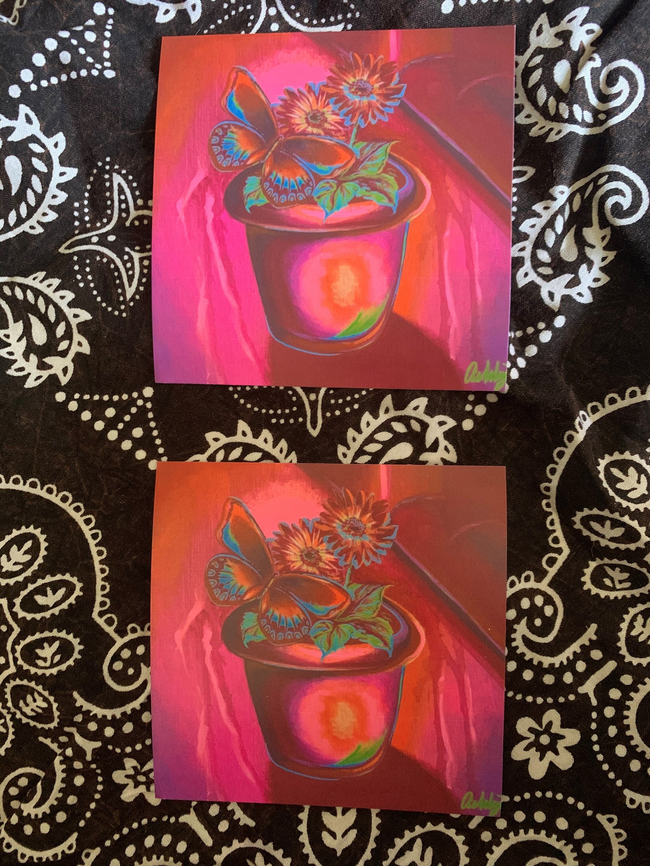 Neon Impressionist Butterfly Flower Plant Pot Acrylic Painting - Etsy