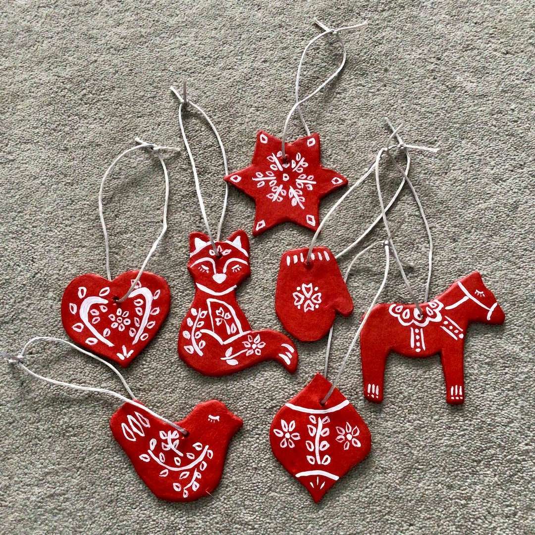 Pair or Set of 7 Nordic Christmas Decorations Handmade With Clay Then ...