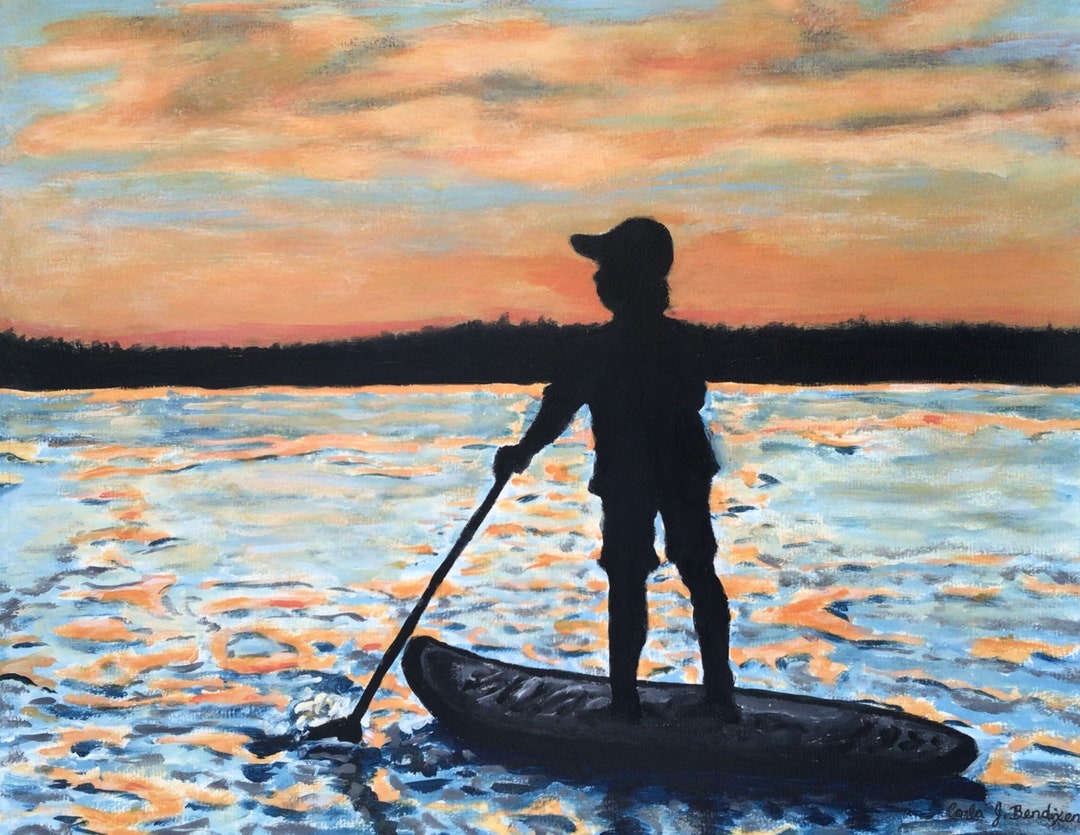Paddle Board at Sunset on Rossman Lake 11” X 14” Original Acrylic ...