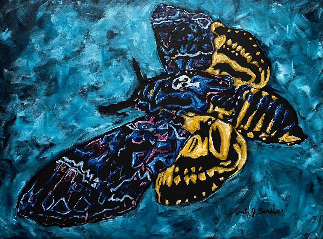 Death Head Moth Painting on Canvas Original Artwork Goth Wall Art ...