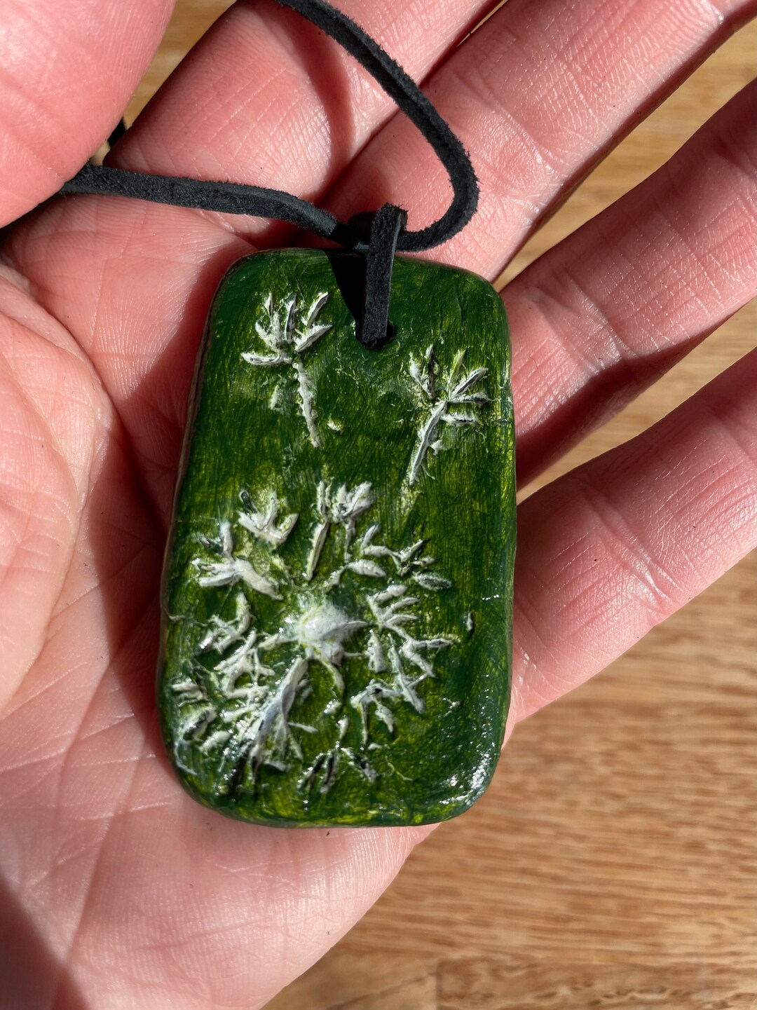 Clay Pendant Dandelion Fluff Handmade Painted Sealed Leather Necklace ...