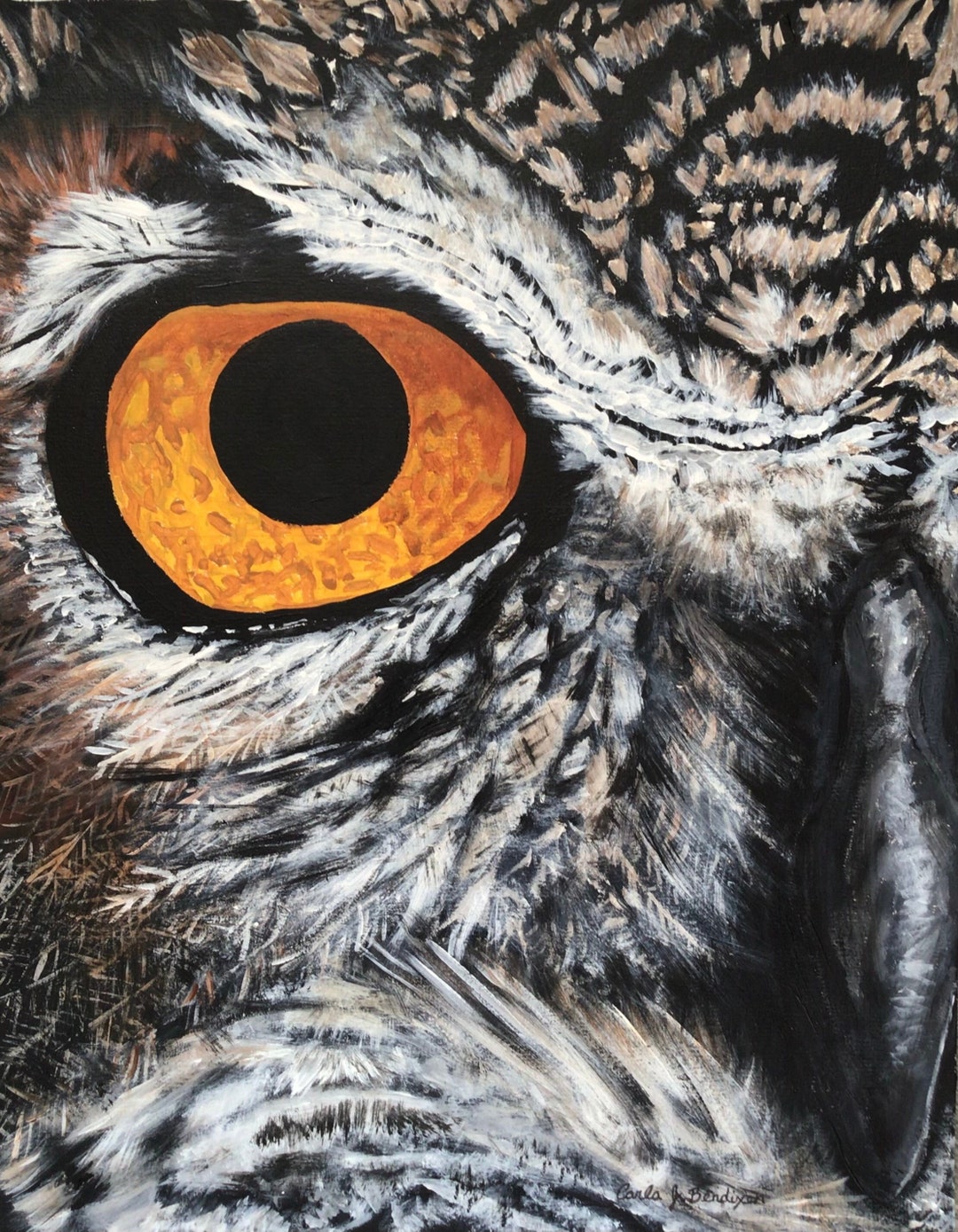 Great Horned Owl Face Acrylic Painting on Art Paper 11” X 14” Not ...