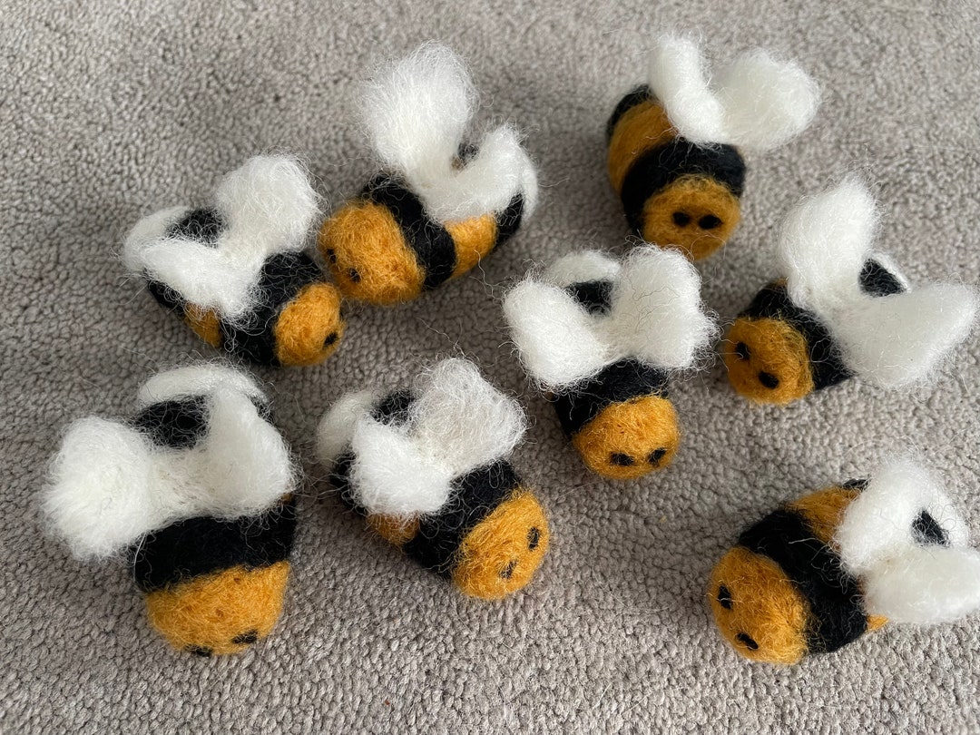 Set of 3 Cute Little Felted Wool Bees, 2” Long, Great Addition to ...