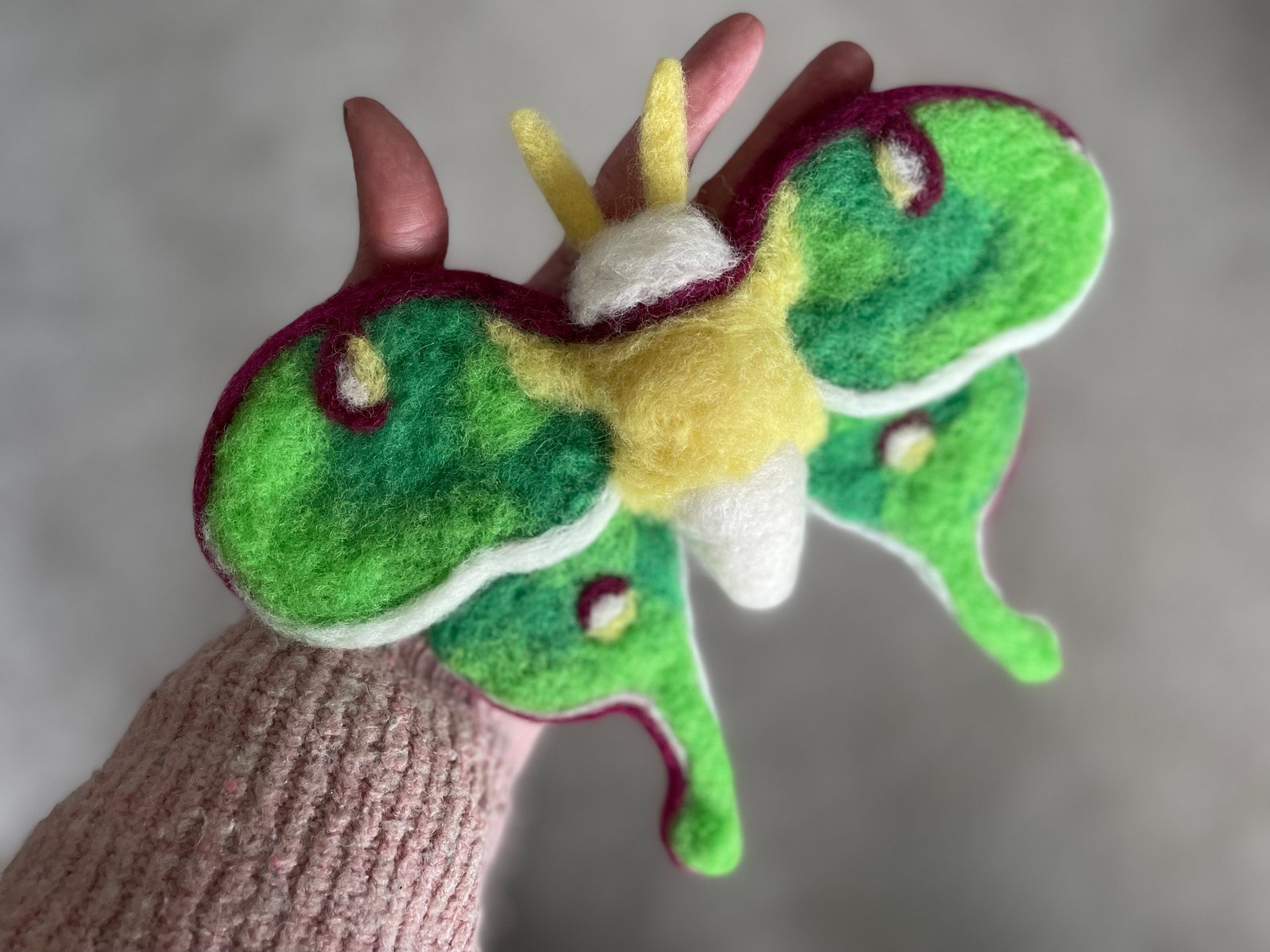 Luna Moth Felted Wool Sculpture Soft Fuzzy Cute Witchy Cottage Core ...