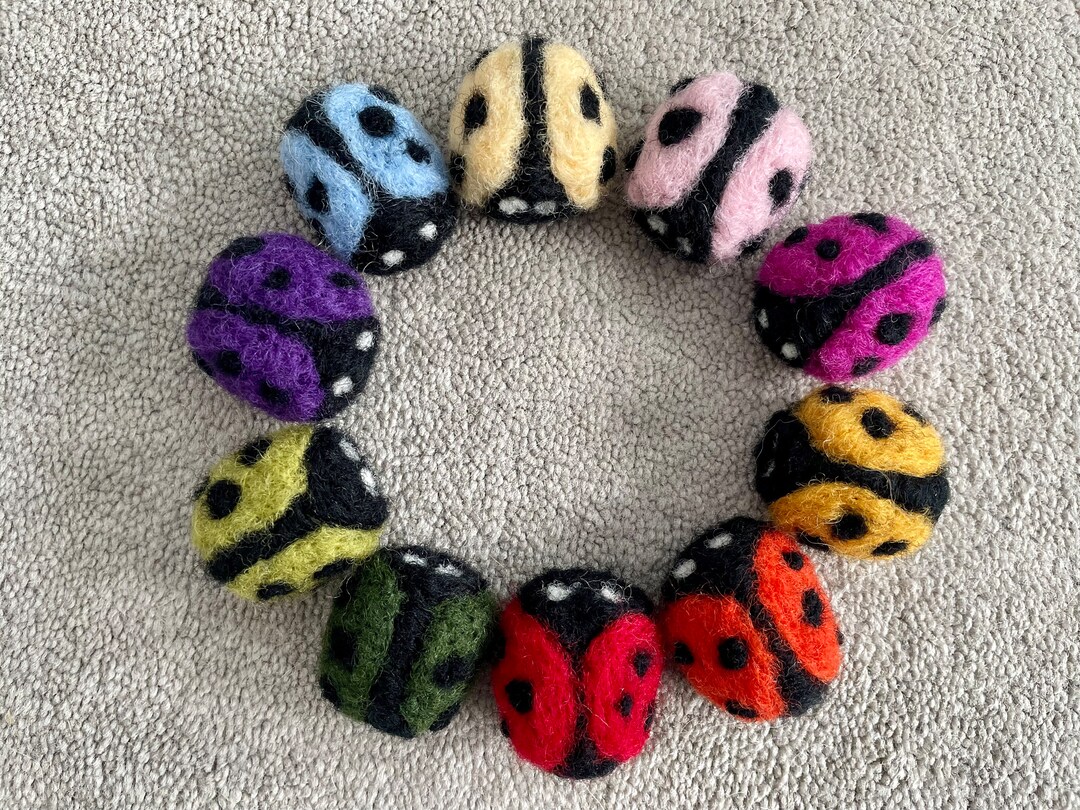 Pair of Cute Little Ladybugs Felted Wool Garden Decor, Many Colors You ...