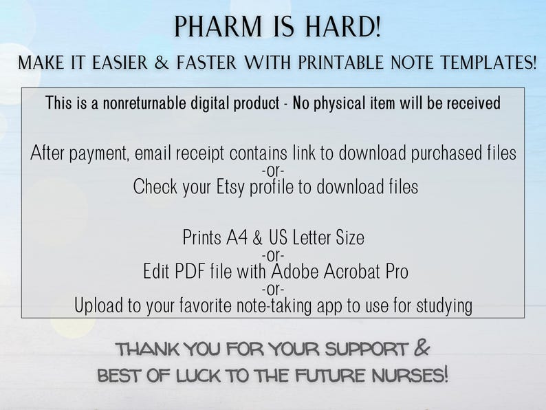 Pharmacology Note Template for Student Nurses to Study Pharm While in ...