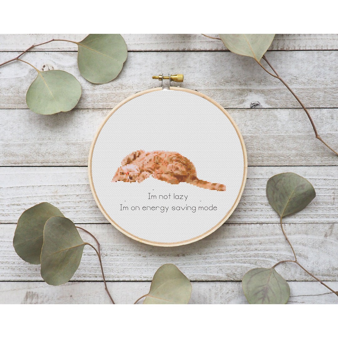 Funny Cat Cross Stitch Pattern: Energy Saving Mode (PDF Download) - Etsy