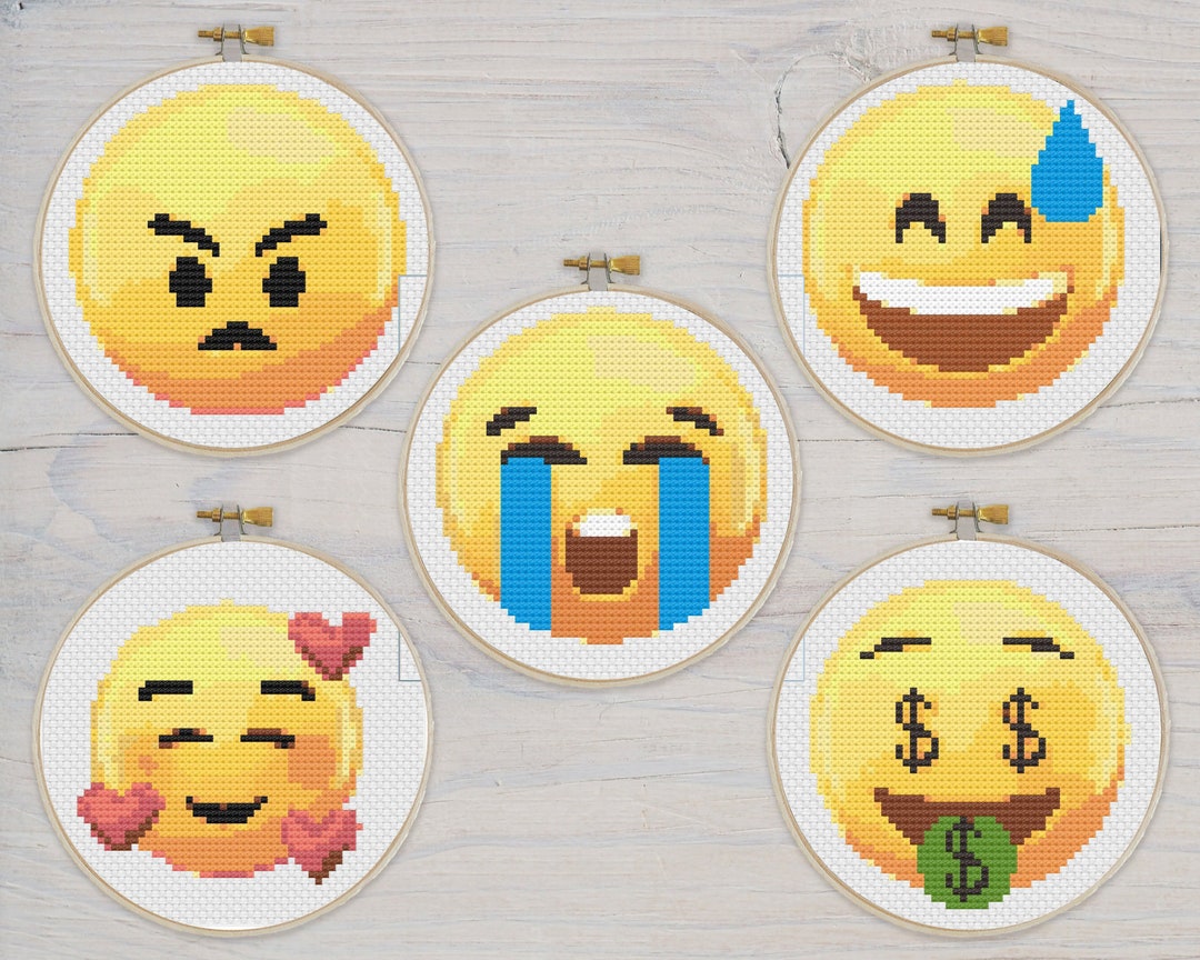 Cross Stitch Pattern Emoji - Set 1 - Set of 5 Emojis - Counted Cross ...