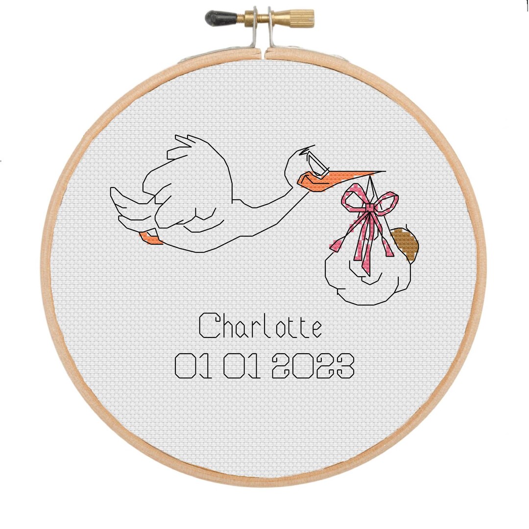 Baby Stork Cross Stitch Pattern: Alphabet & Numbers Font (PDF Download ...