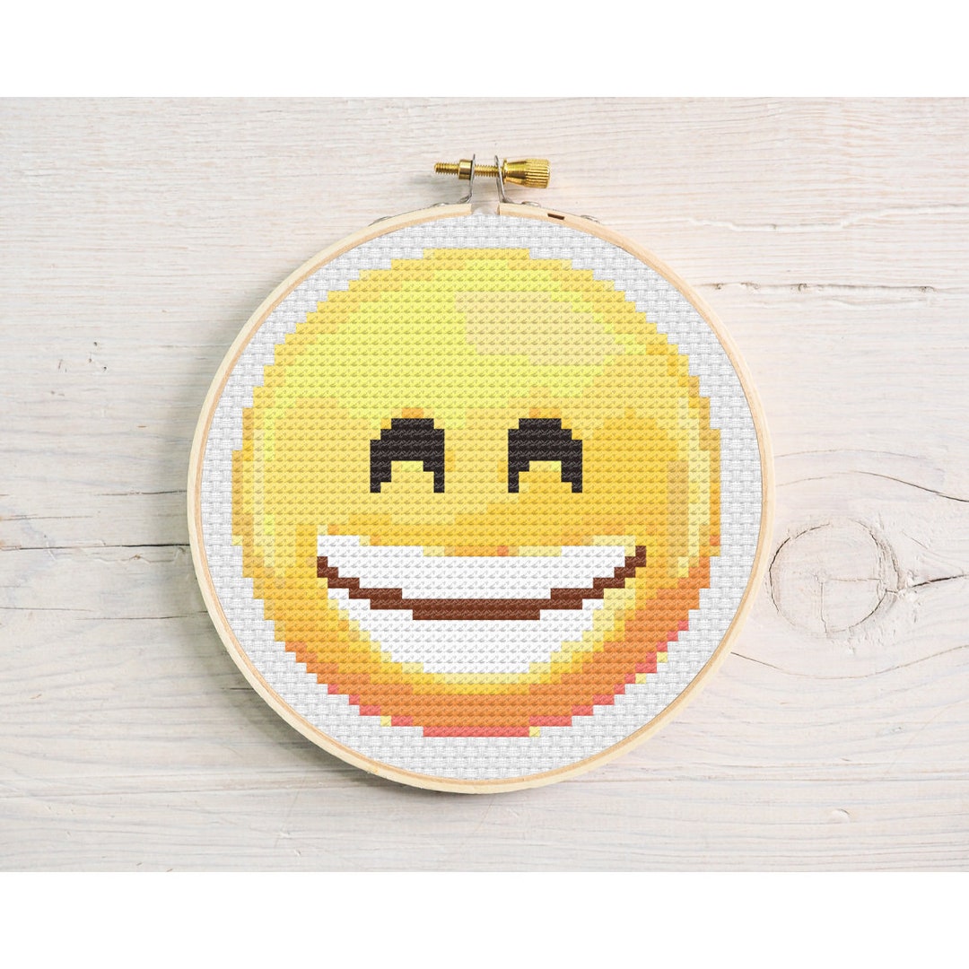 Cross Stitch Pattern Emoji - Grinning Emoji - Funny Cross Stitch ...