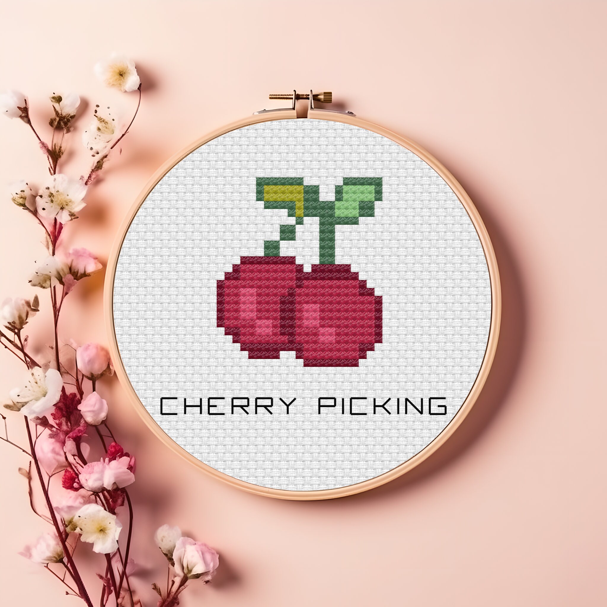 Cherry Cross Stitch Pattern Pixel Cross Stitch Chart Cherry Picking Funny Counted Cross Stitch ...