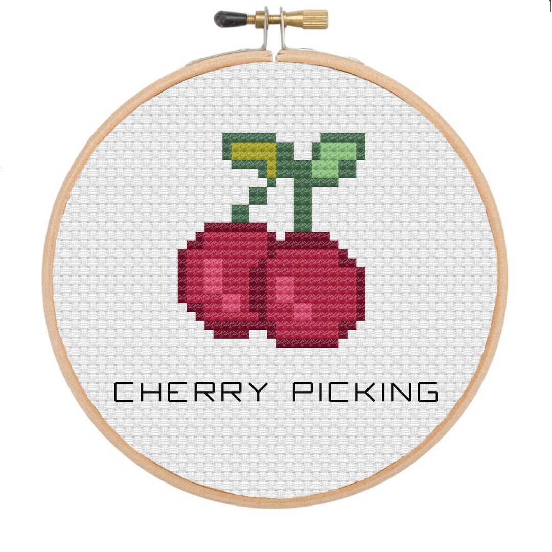 Cherry Cross Stitch Pattern - Pixel Cross Stitch Chart - Cherry Picking - Funny Counted Cross ...