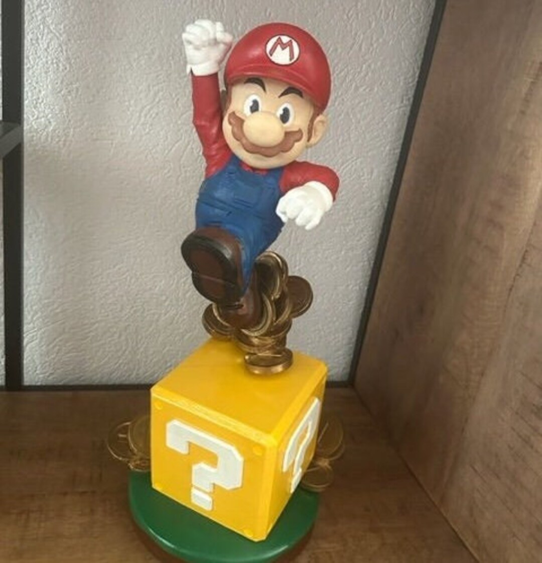 Mario Bros 50cm on a Mario Block Painted by Hand - Etsy
