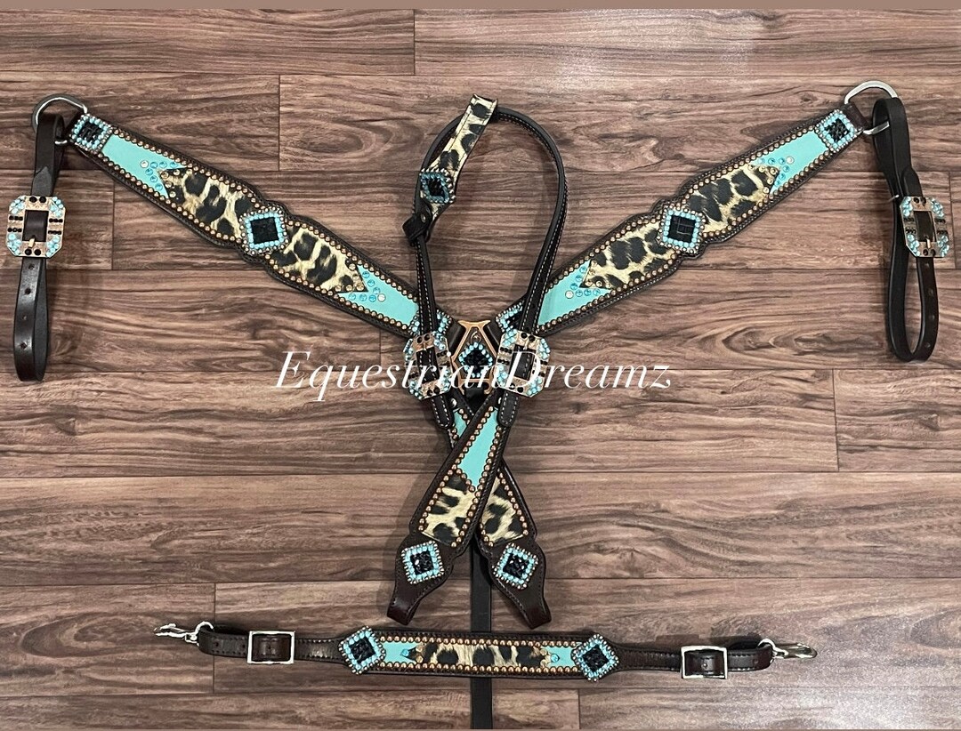 Western Brown Leather Bling Tack Set of Headstall and Breast - Etsy