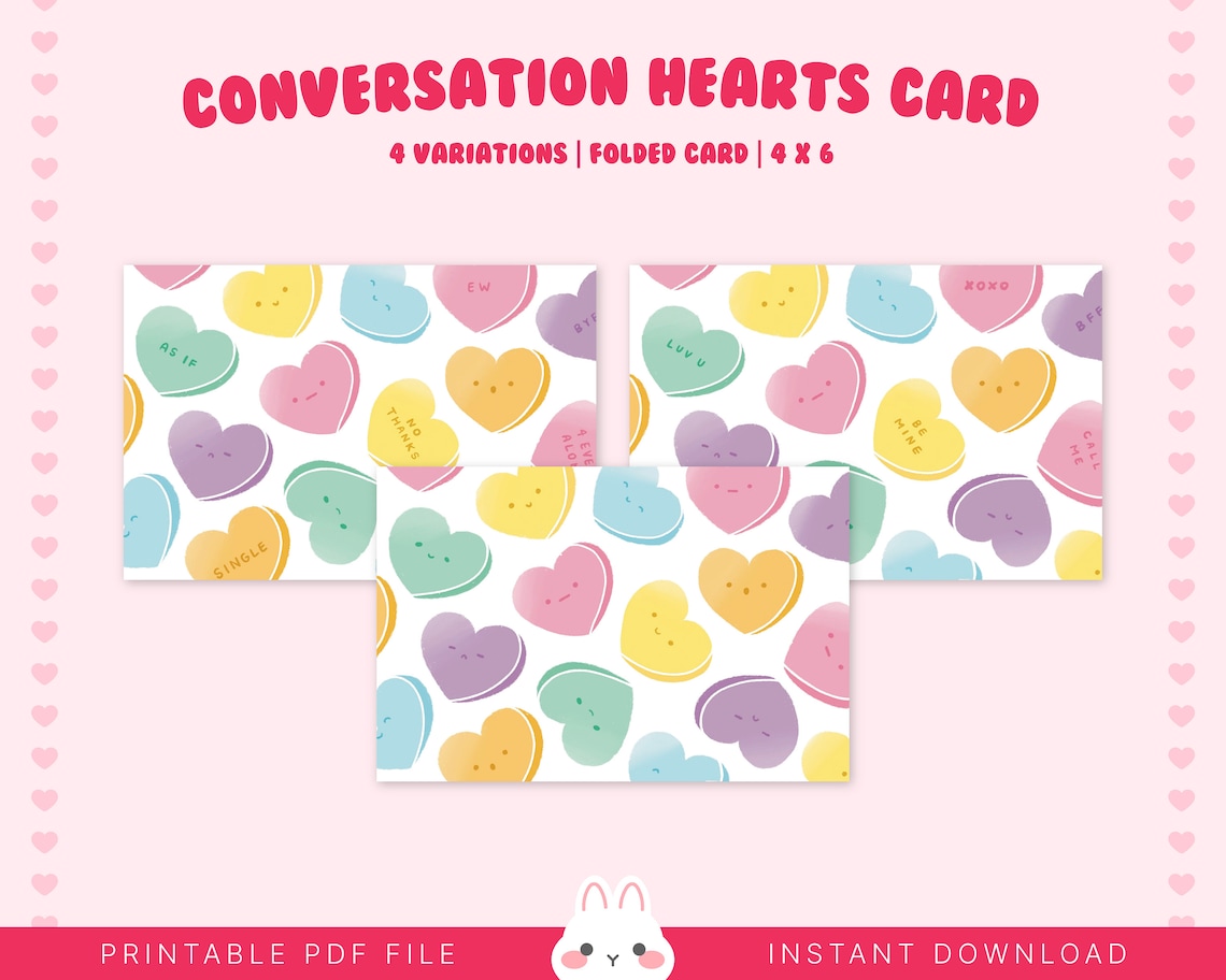 Printable Valentine Cards Conversation Hearts Instant Download ...