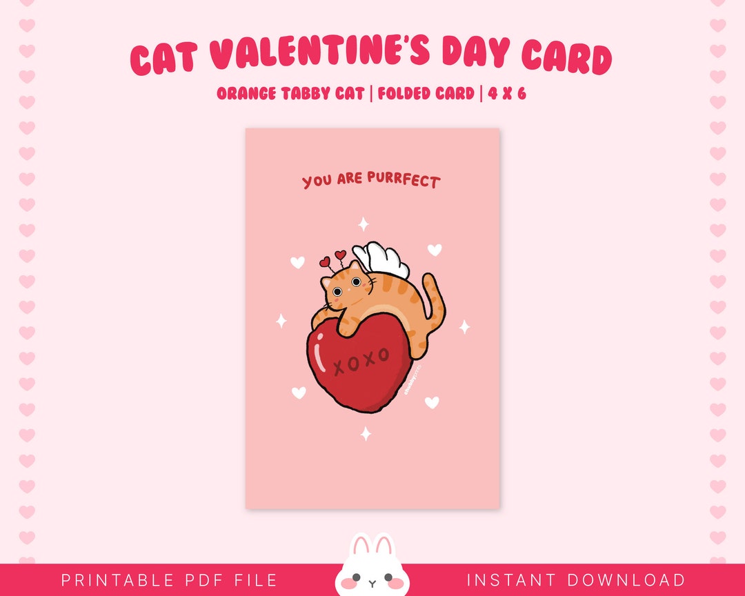 Instant Download Orange Tabby Cat Valentine Card Printable 4 X 6 Size ...