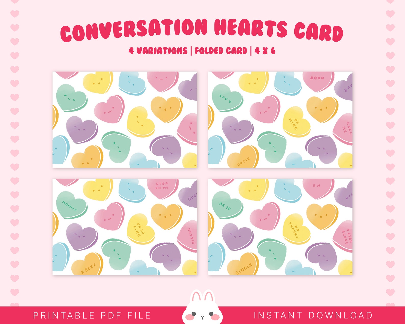 Printable Valentine Cards Conversation Hearts Instant Download ...