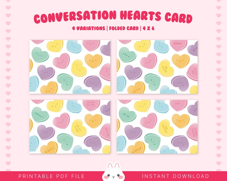 Printable Valentine Cards Conversation Hearts Instant Download ...