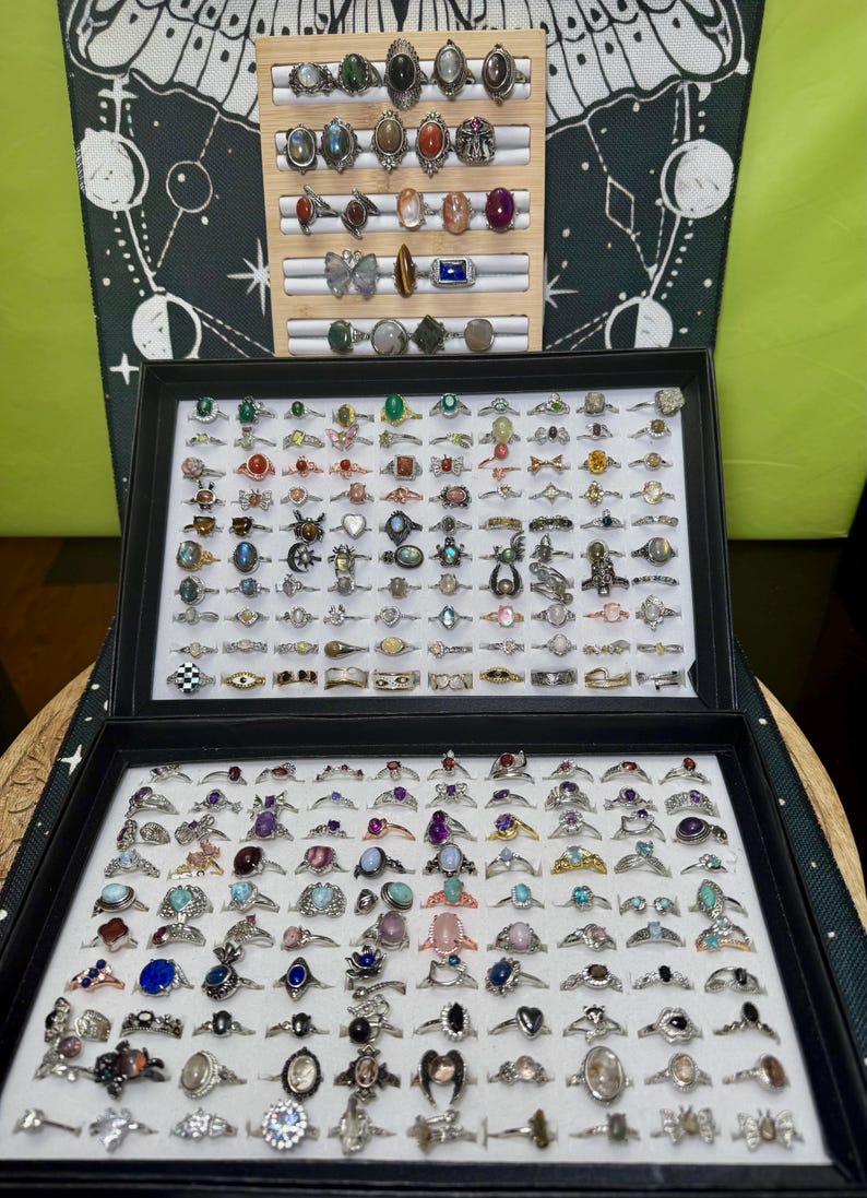 Mystery Ring Box – 10 Natural Gemstone Rings – Silver Plated ...
