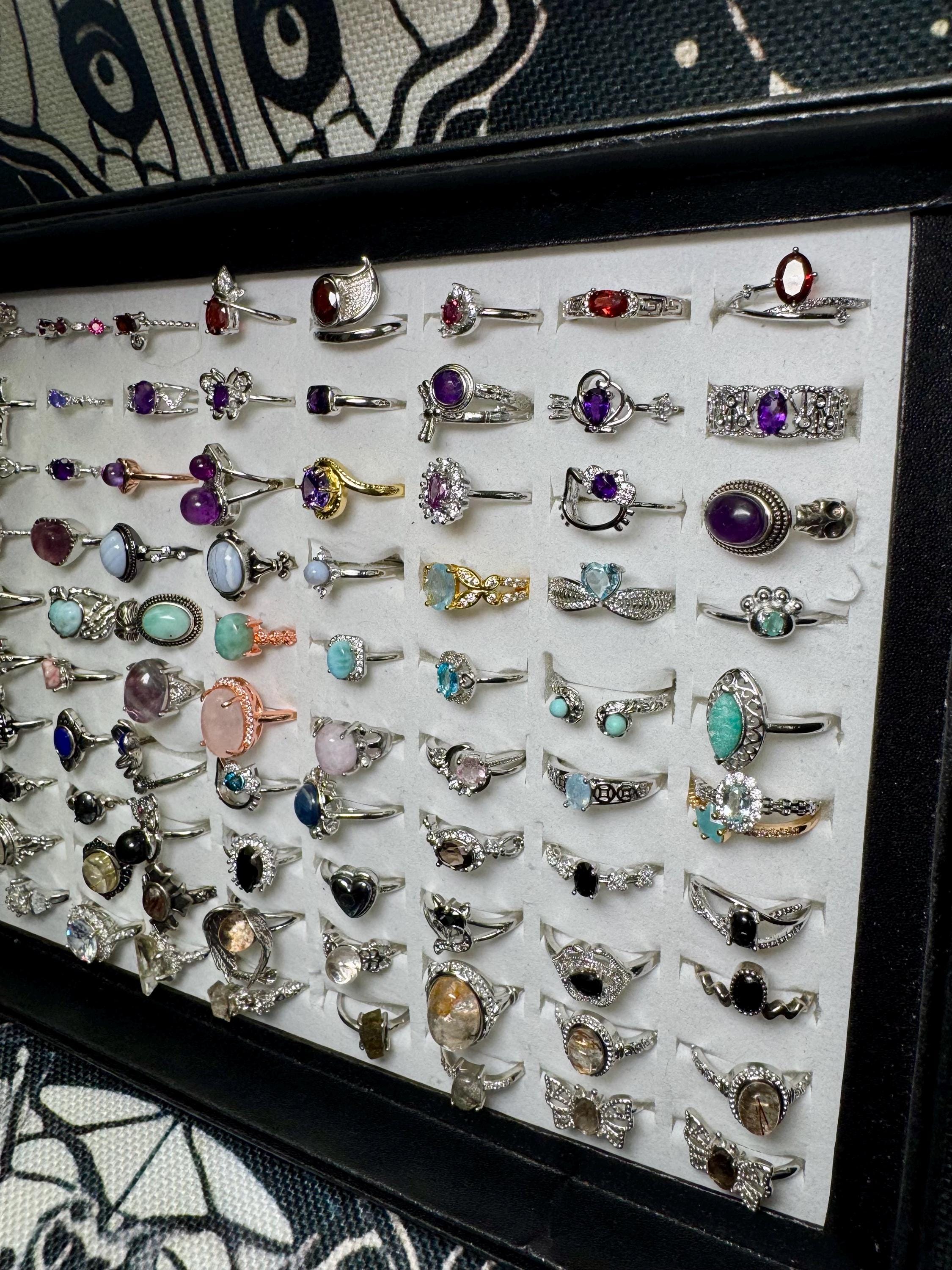 Mystery Ring Box – 10 Natural Gemstone Rings – Silver Plated ...