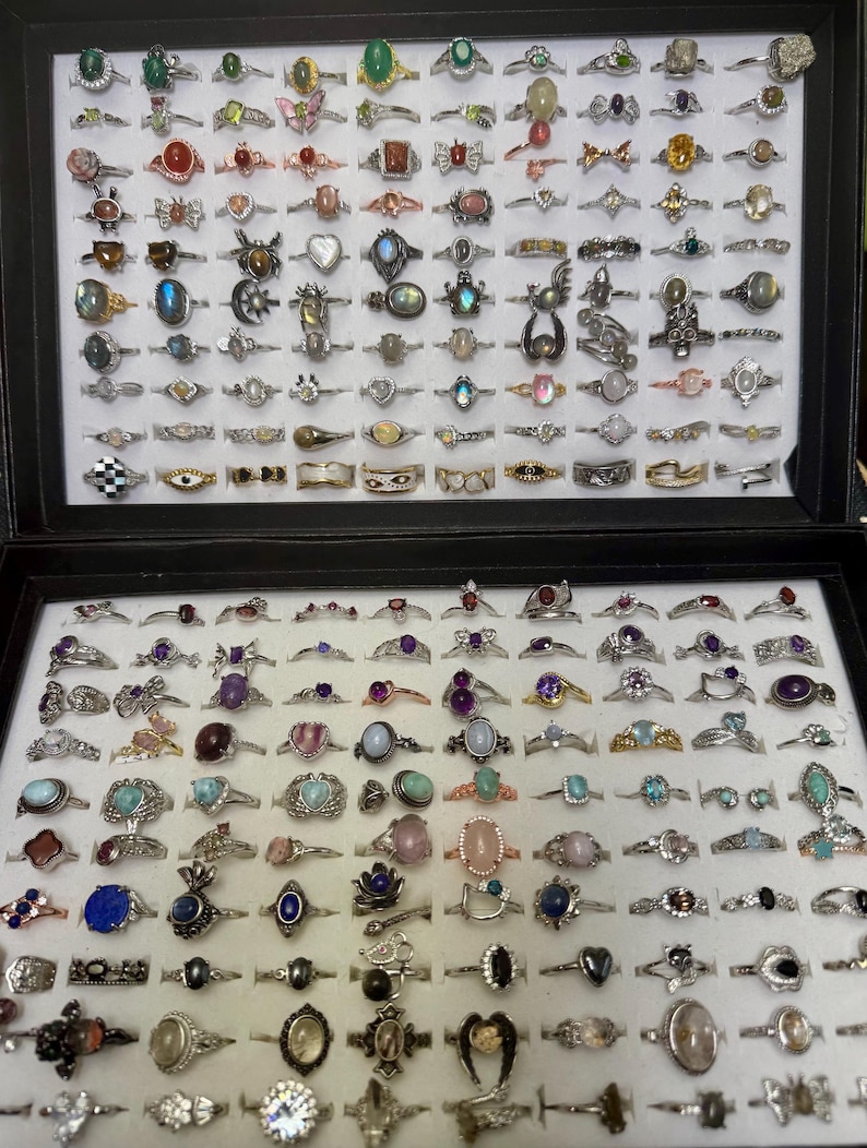 Mystery Ring Box – 10 Natural Gemstone Rings – Silver Plated ...