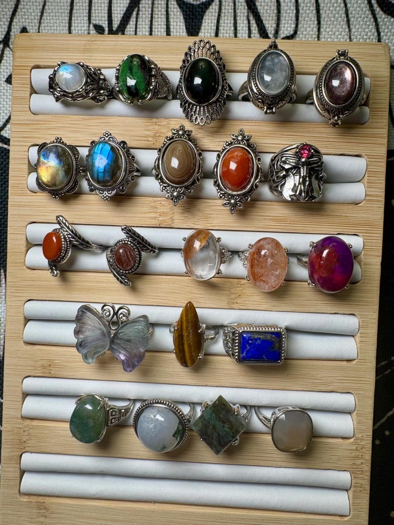 Mystery Ring Box – 10 Natural Gemstone Rings – Silver Plated ...
